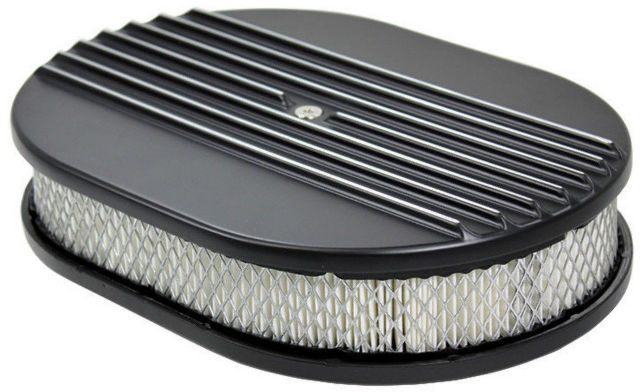 12" Half Finned Black Aluminum Oval Air Cleaner w/ Filter, Fits Chevy ...