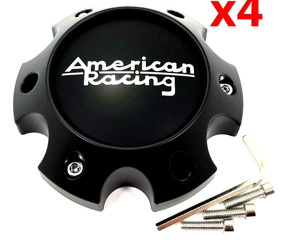 Set of 4 American Racing Cast Iron Black 6 Lug Bolt On Wheel Center Cap ...