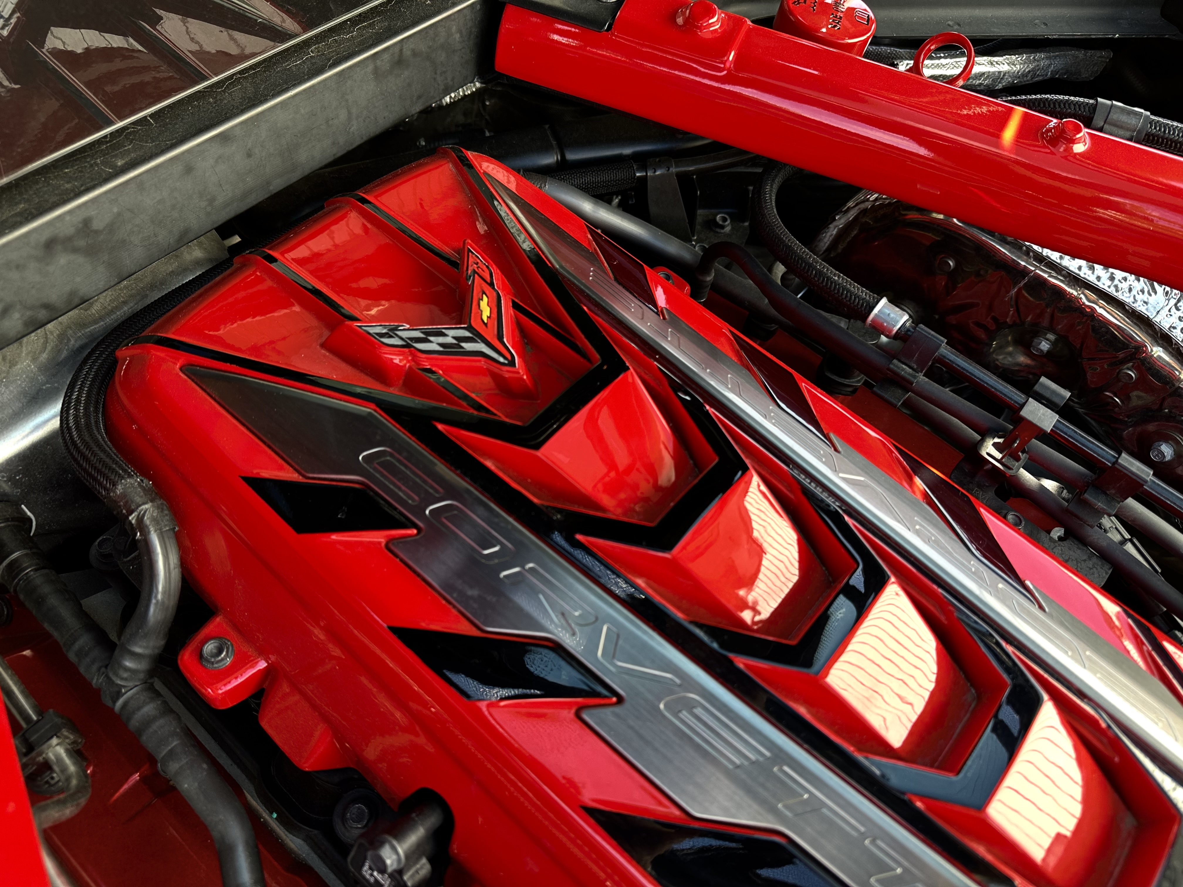 For C8 Corvette - Engine Bay Plenum Cover Vinyl Crossed Flag Decal ...