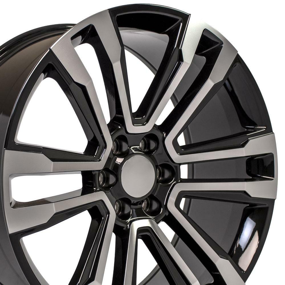 24" Replica Wheel CV44 Fits GMC Yukon Rim 24x10 Black Mach'd Wheel ...